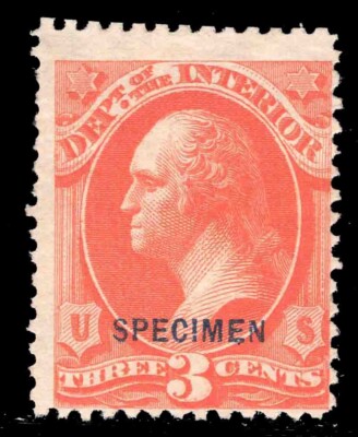 MOMEN: US STAMPS #O17S NGAI 3c INTERIOR BLUE SPECIMEN OVERPRINT LOT ...