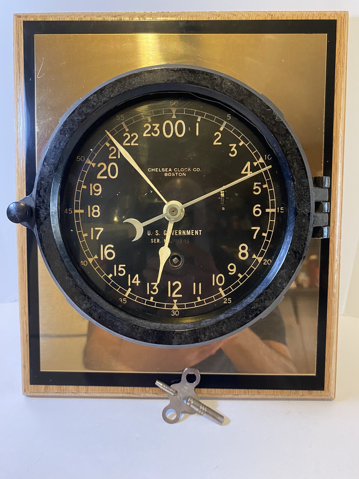 Vintage Chelsea Clock Co U.S. Government w/ Key 24 Hour #591898 Tested ...
