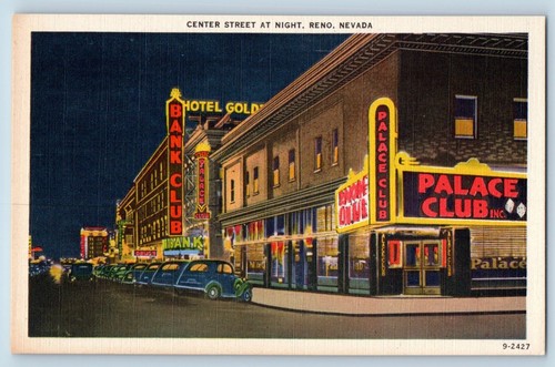 Reno Nevada NV Postcard Center Street Night Palace Club Exterior ...