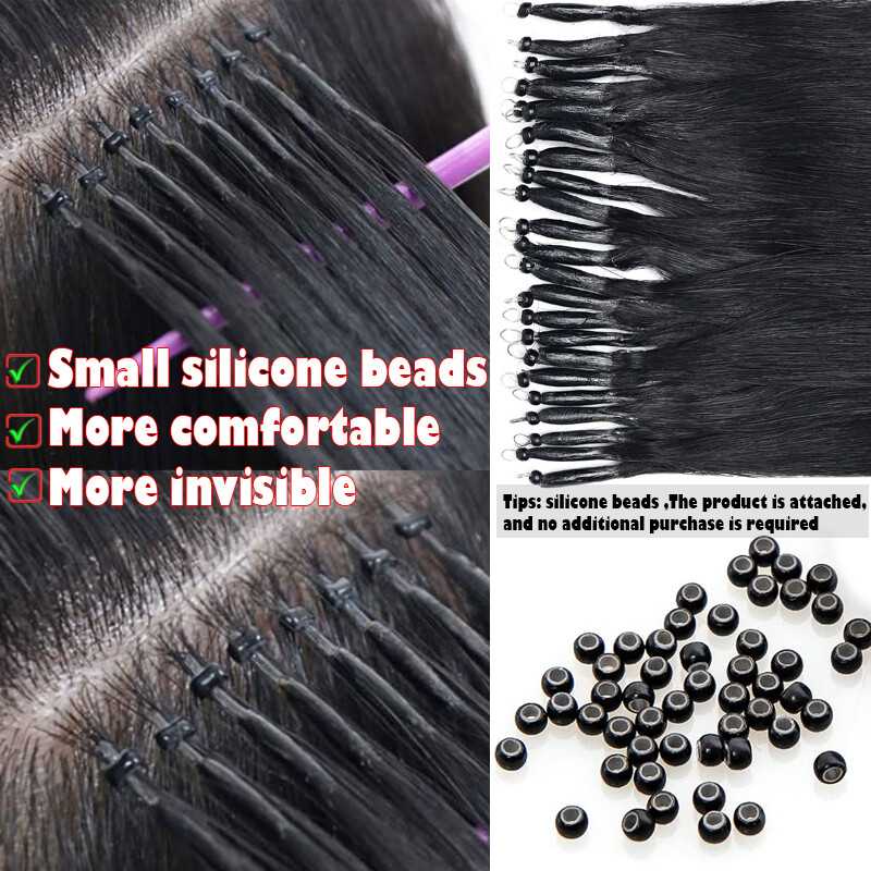 200PCS Thick 100% Remy Human Hair Extensions Nano Ring Beads Caramel ...