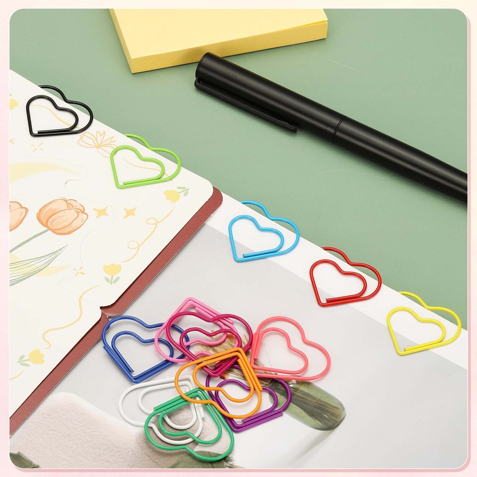100 Pcs Heart Shape Paper Clip, Metal Paper Clip, Plastic Coating ...