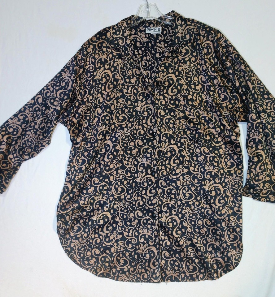 Gemini II Black & Gold Blouse Button Up Size 2X | eBay