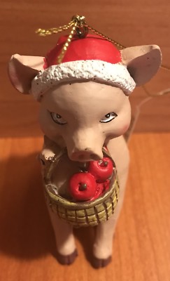 Country Pig Holding Basket Figurine Christmas Ornament Betty Padden ...