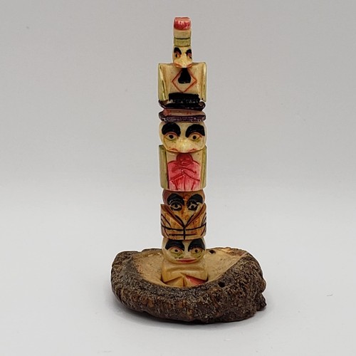 Inuit Painted Carved Deer Bone Totem Pole Native American Miniature | eBay