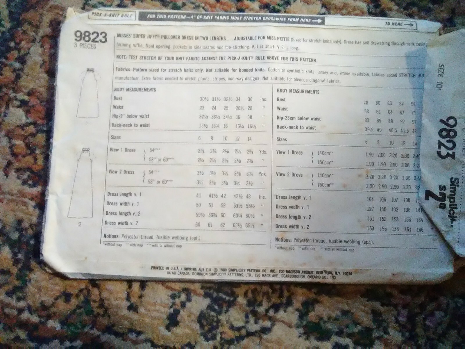 Simplicity Sewing Pattern 9823 Size 10 UNCUT | eBay