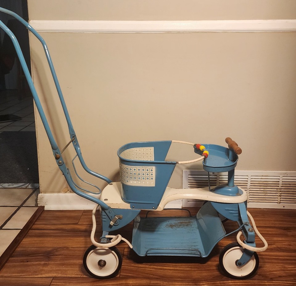 Vtg 50s Genuine Taylor-Tot Baby Walker And Stroller Aqua Blue & White ...
