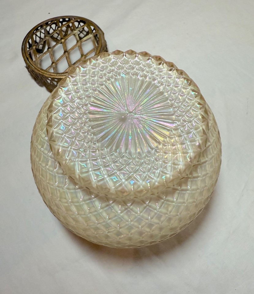 antique hand blown Bohemian Loetz bronze mounted white glass potpourri ...