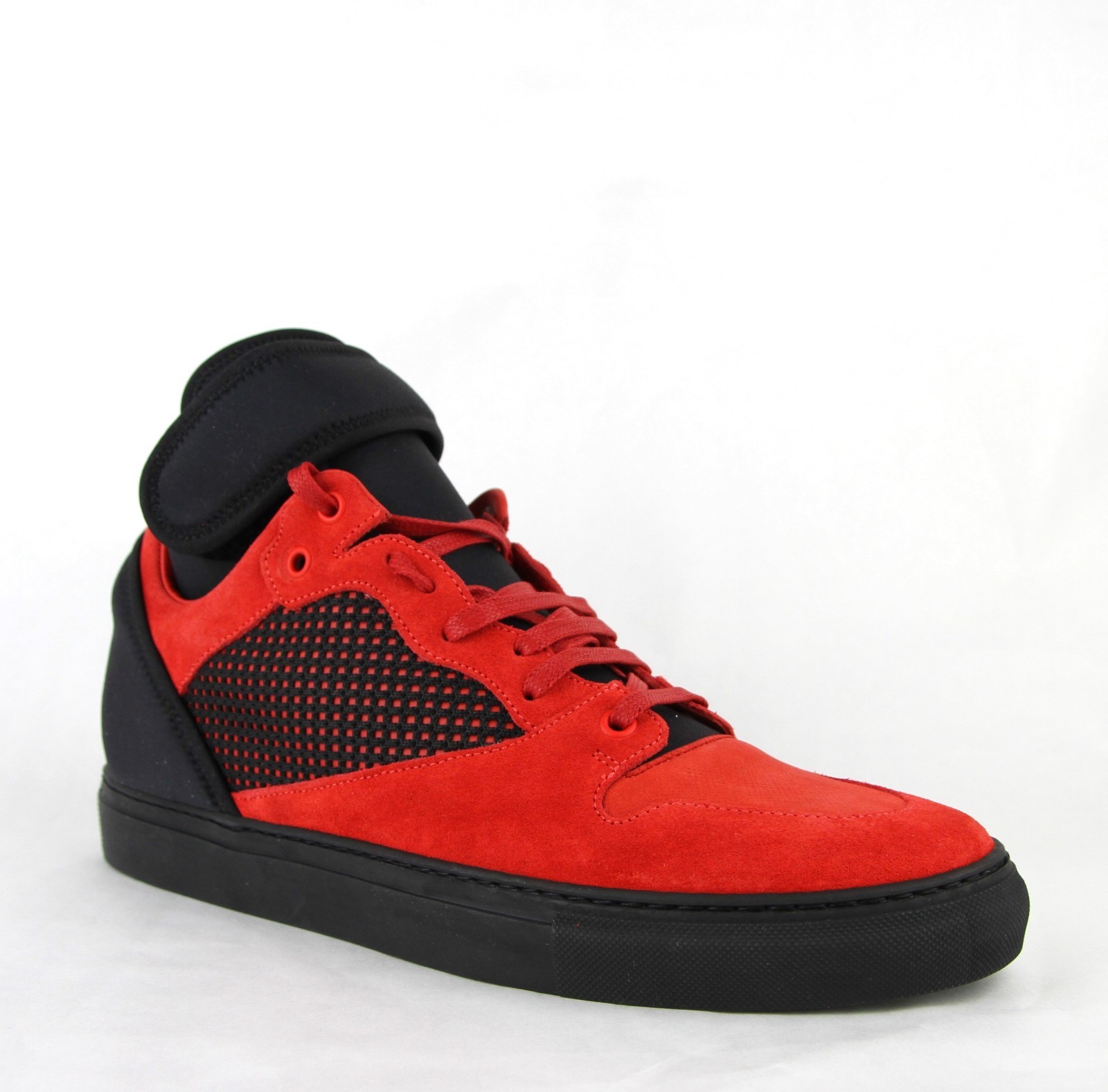 $795 Balenciaga Men's Black/Red Suede Leather High Top Sneakers 412349 ...