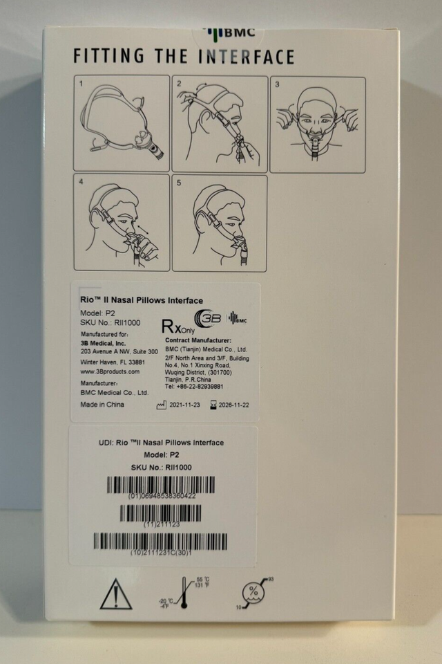 BMC 3B Rio II Nasal Pillows Interface Model P2 RII1000 Small, Med ...