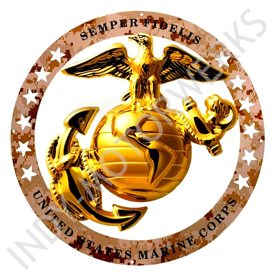 USMC ENLISTED EGA ROUND LARGE DESERT CAMOUFLAGE EMBLEM 19x19 MARINE ...