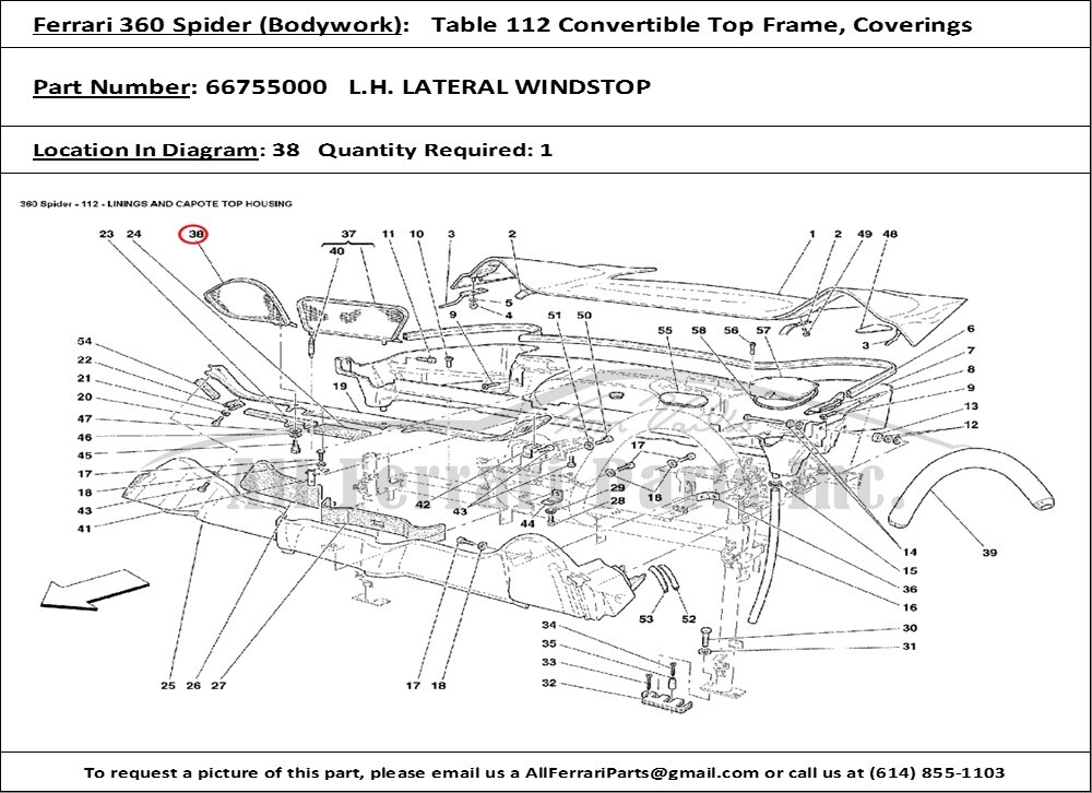 Wind Deflectors Roll Over Bar Left Ferrari 360 F430 Spider 66755000 ...