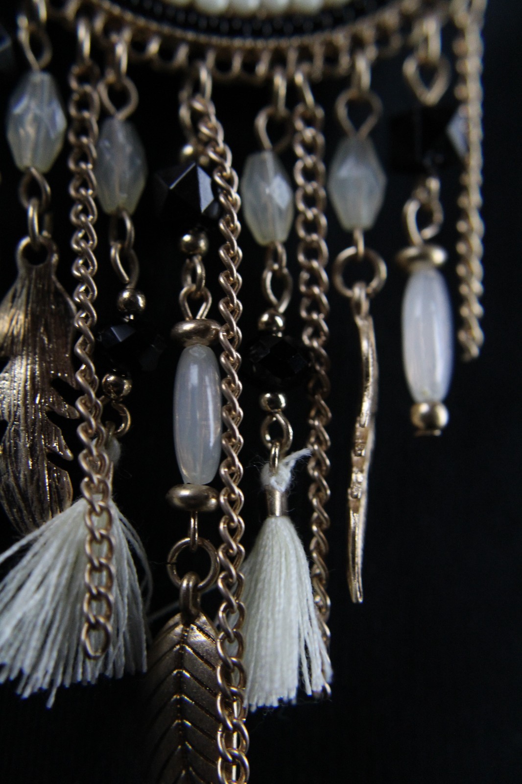 Long Gold Filigree Beaded Feather and Tassel Native Necklace & Earring ...