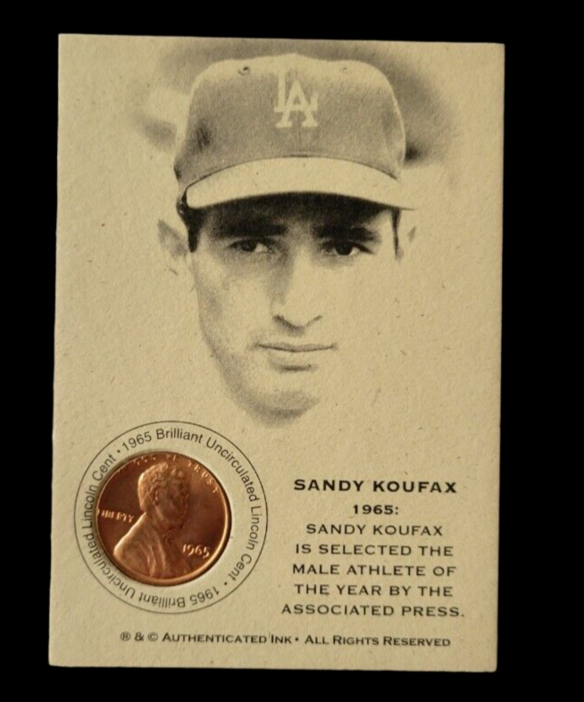 Sandy Koufax Authenticated Ink 1965 Penny Male Athlete of the Year Card ...