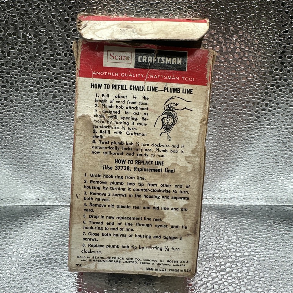 Vintage Sears Craftsman 50ft Chalk Line Plumb Line in Box | eBay