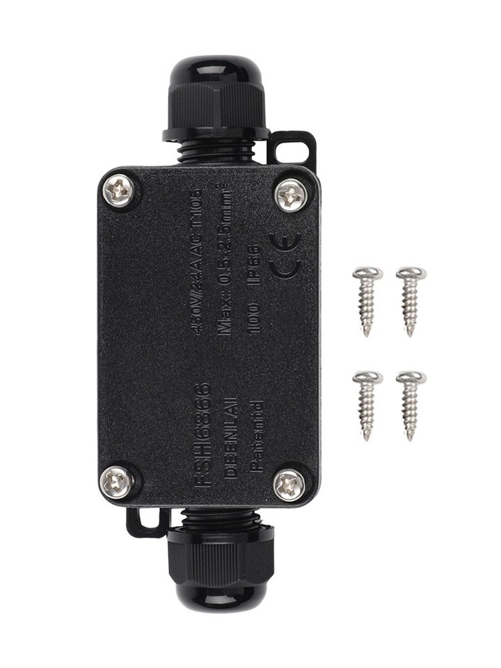 Outdoor Waterproof Cable Connector Box IP65 Junction Box 2 Ports Black ...