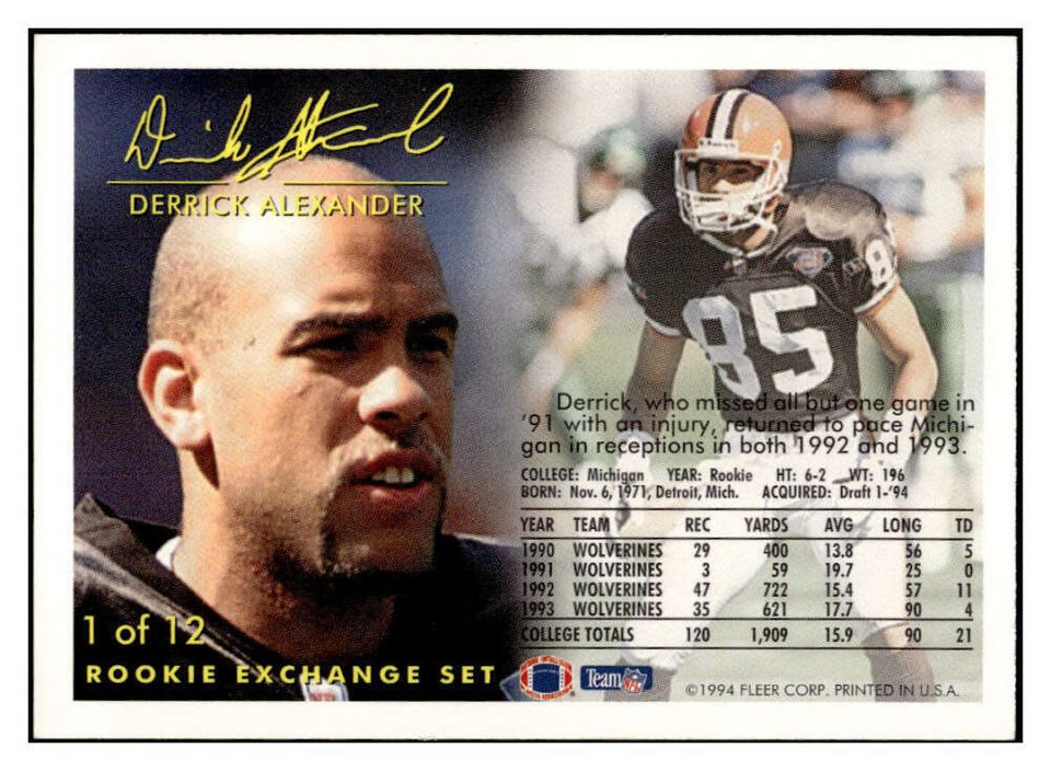DERRICK ALEXANDER 1994 Fleer Rookie Exchange #1 NFL Browns ID:61357 | eBay