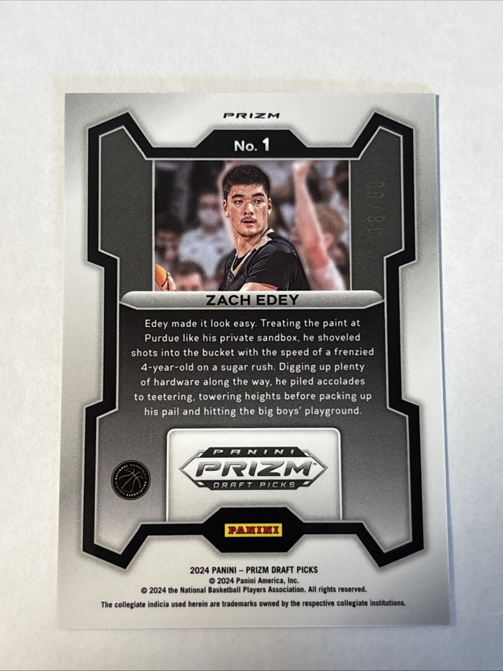 2024 Panini Prizm Draft Zach Edey Rookie Blue Ice #18/99 SSP Purdue Grizzlies🔥 | eBay