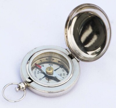 Marine Silver Pocket Compass Nautical Brass Compass Push Button Compass ...