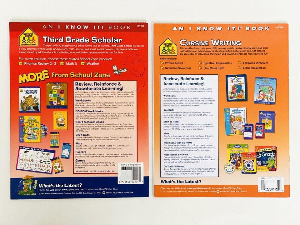 School Zone - Third Grade Scholar + Cursive Writing Workbooks NEW ...