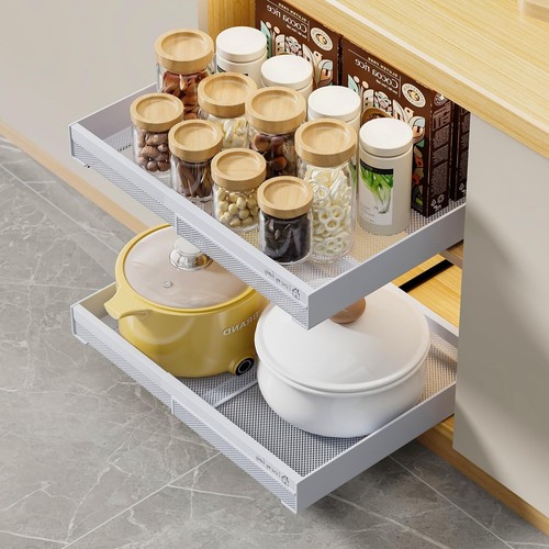 2 Pack Expandable Pull Out Cabinet Organizer 3 Slide Rails Slide Out ...