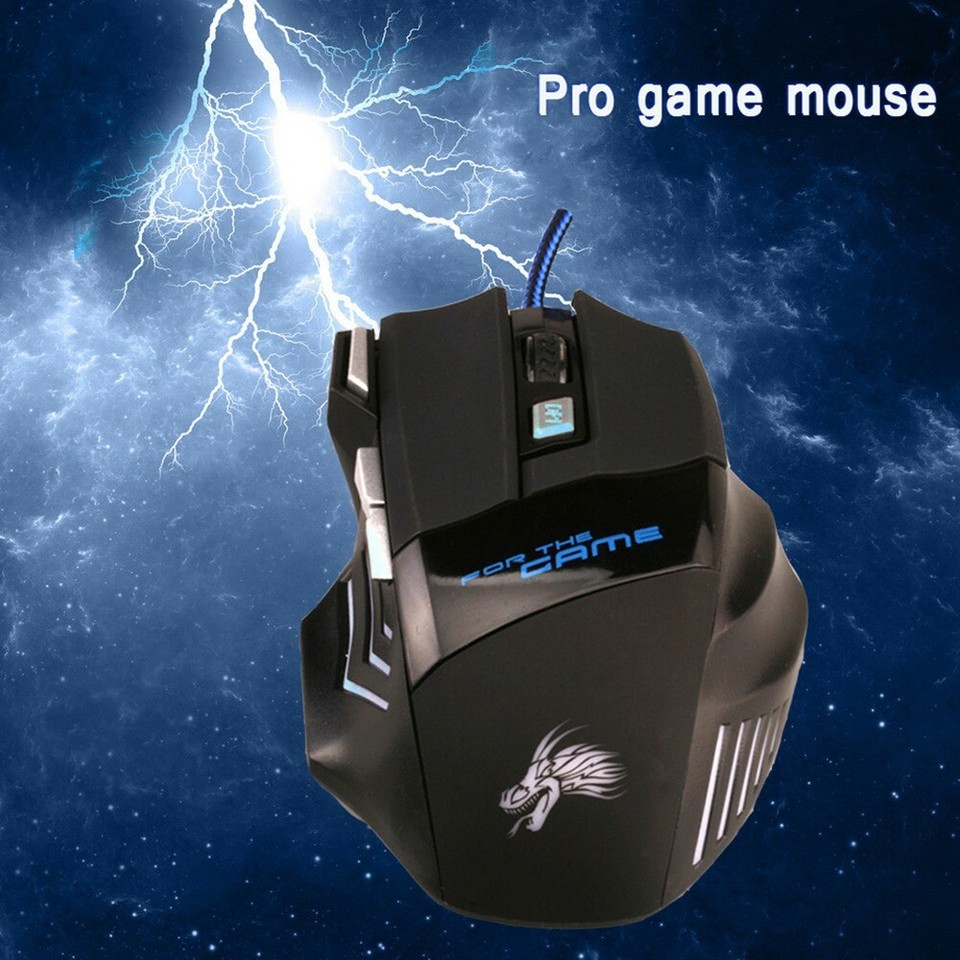 LED Optical PC Gaming Mouse USB Wired Programmable 7 Buttons 5500 DPi ...