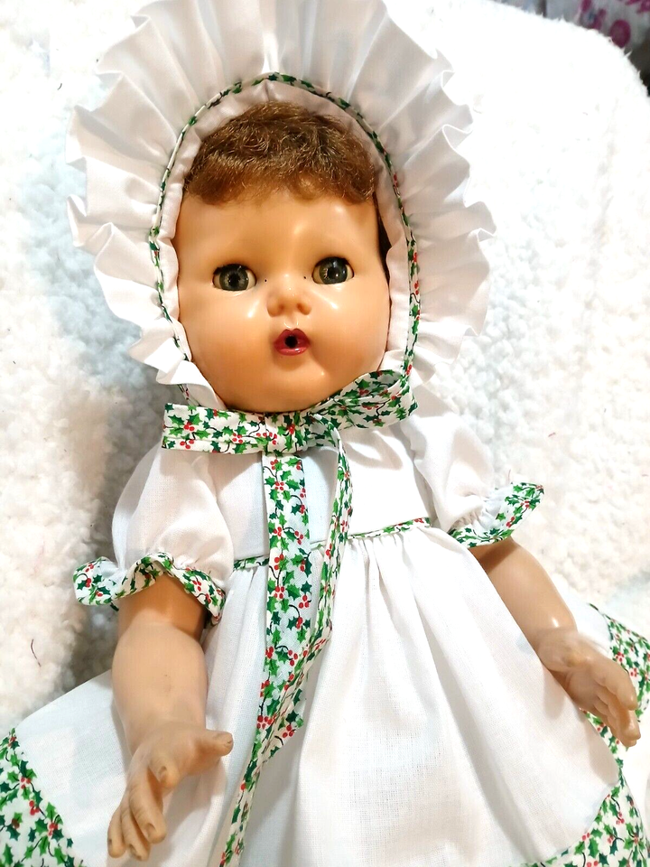 SSO DOLL CLOTHES: 16" TINY TEARS -HOLLY TRIMMED DRESS, BONNET, BOOTIES ...