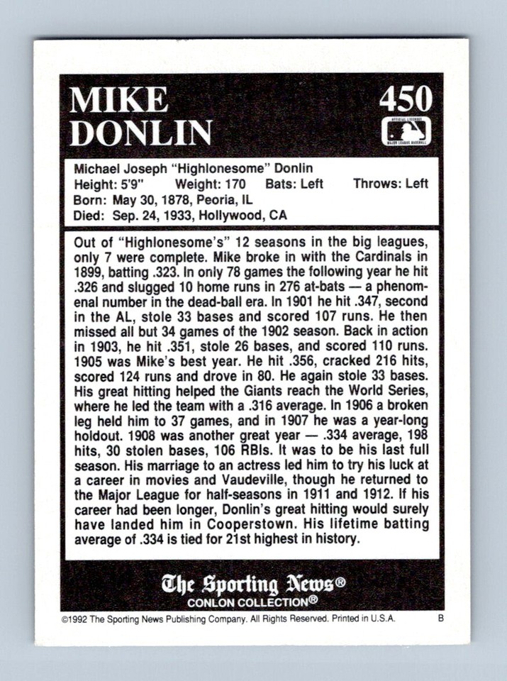 1992 Conlon Collection #450 Mike Donlin | eBay