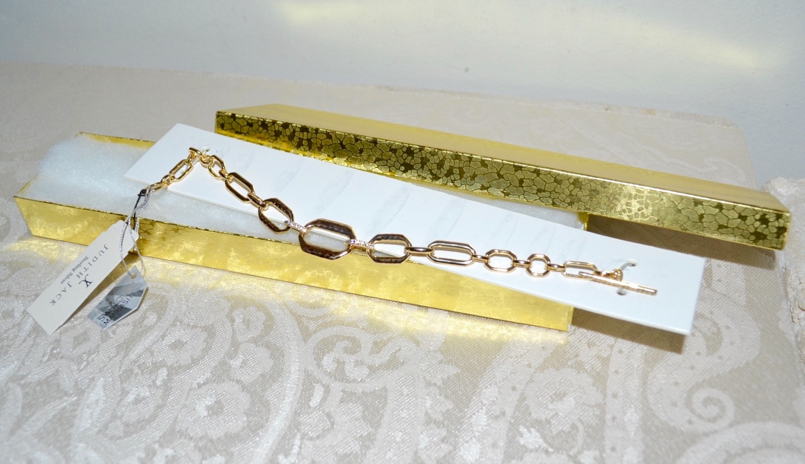 NWT $165 JUDITH JACK Slim Chain Link Gold Plated Sterling Silver Toggle ...
