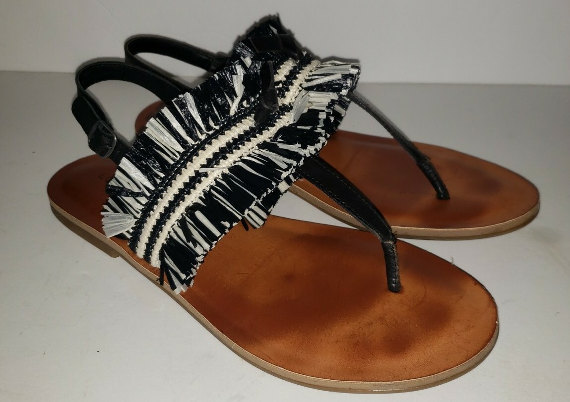LUCKY BRAND black White Raffia Trim Leather Slingback… - Gem