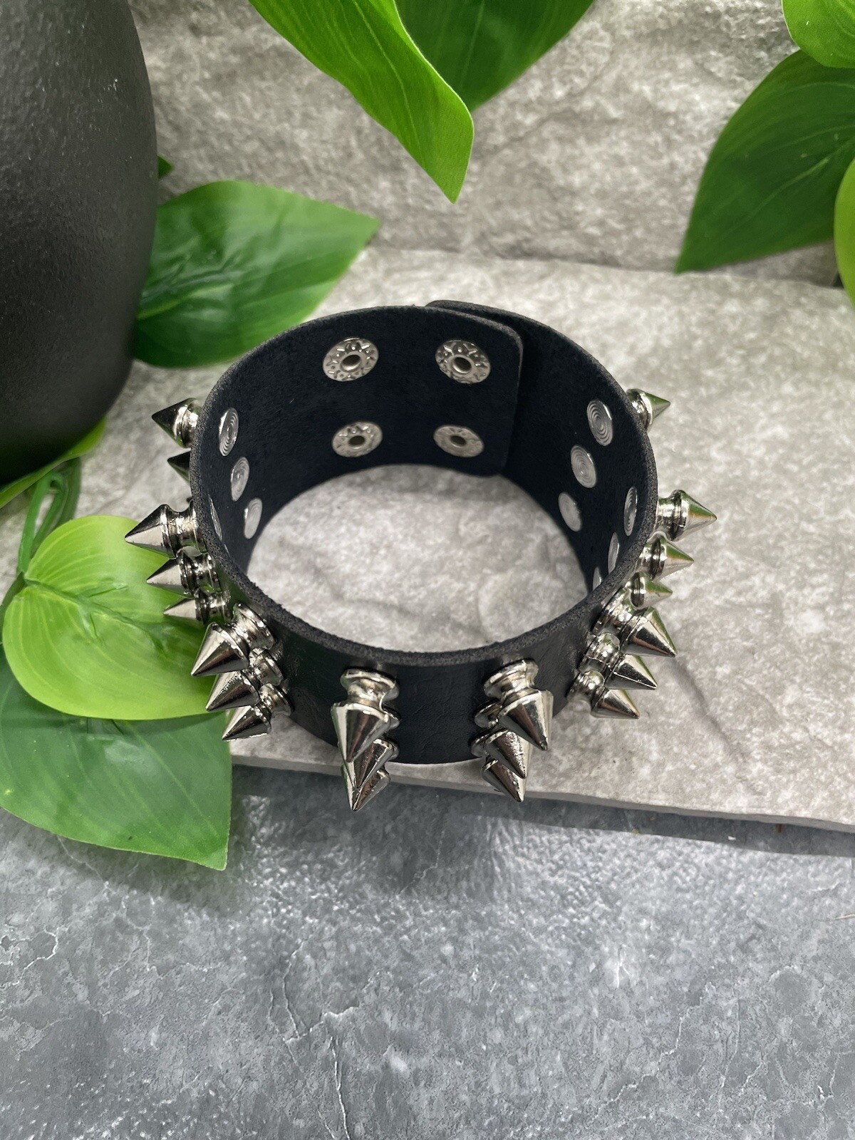 Punk Goth Bracelet Black Leather Spike Rivet Metal Studded Wristband ...