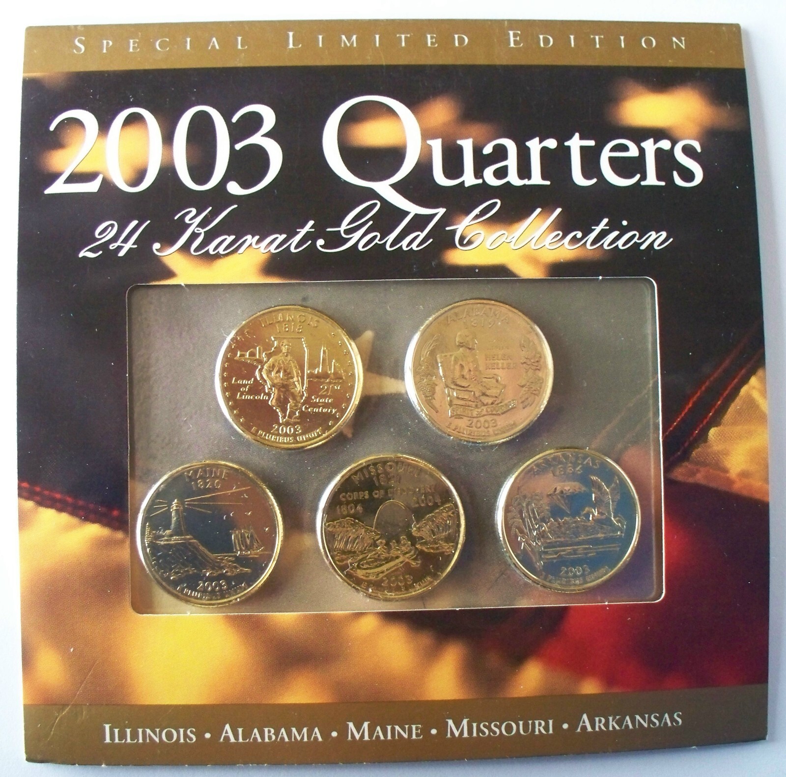2003 24 Karat Gold Quarter Collection States 21-25 in Original ...