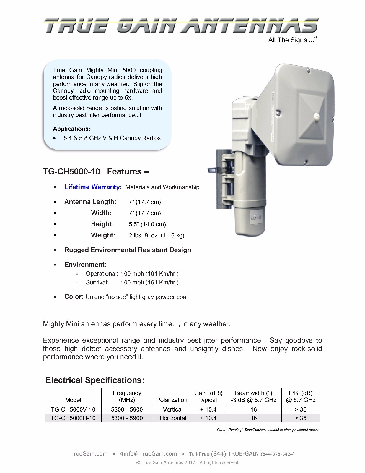 TRUE GAIN ANTENNAS: Mighty Mini 5000 coupling antenna for 5 GHz Canopy ...