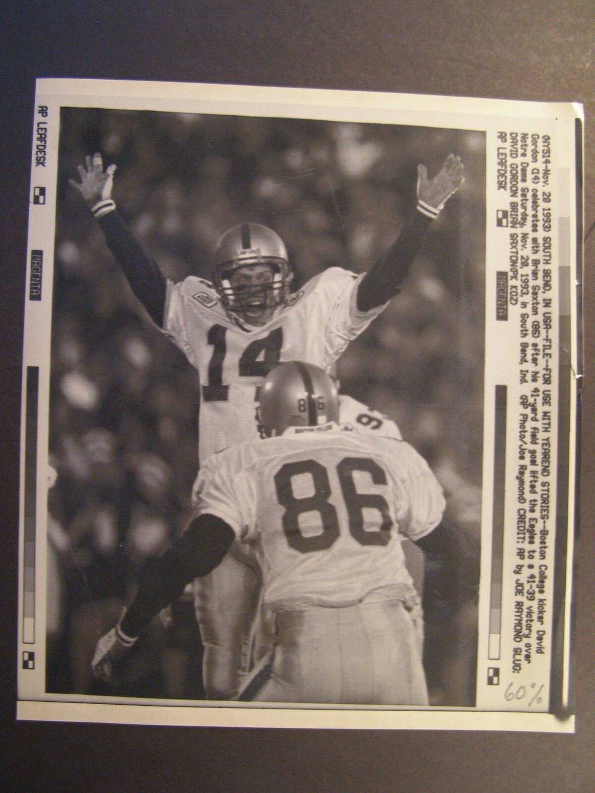 AP Wire Press Photo 1993 David Gordon Boston College Football Kicker ...