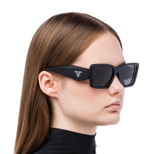 New Prada SPR08Y Square Women Sunglasses Black Frame Grey Lens | eBay