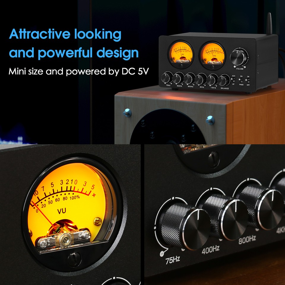 HIFI Bluetooth 5-Band EQ Equalizer Stereo Audio Preamp Speaker Receiver ...