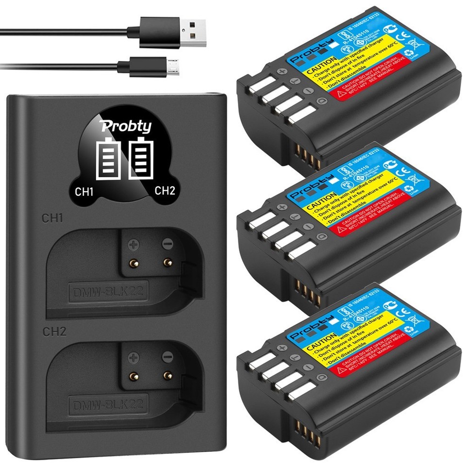 2200mAh DMW-BLK22 Battery + LED Dual Charger For Panasonic LUMIX GH5 S5 ...