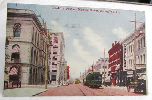 1909 SPRINGFIELD Illinois Il., Postcard Looking West Monroe St ...