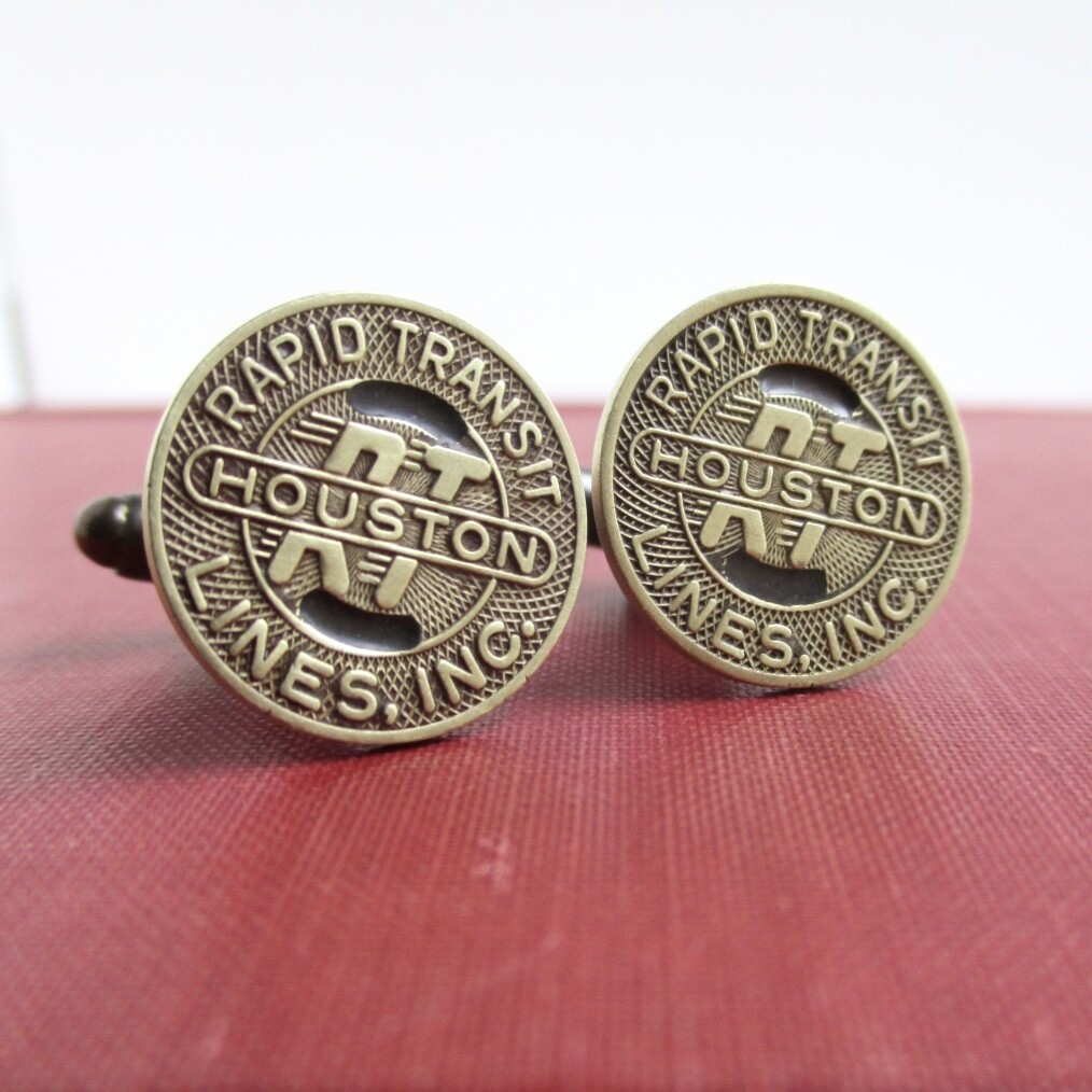 HOUSTON Transit Token Cuff Links - Repurposed Vintage Gold Tone Rapid T ...