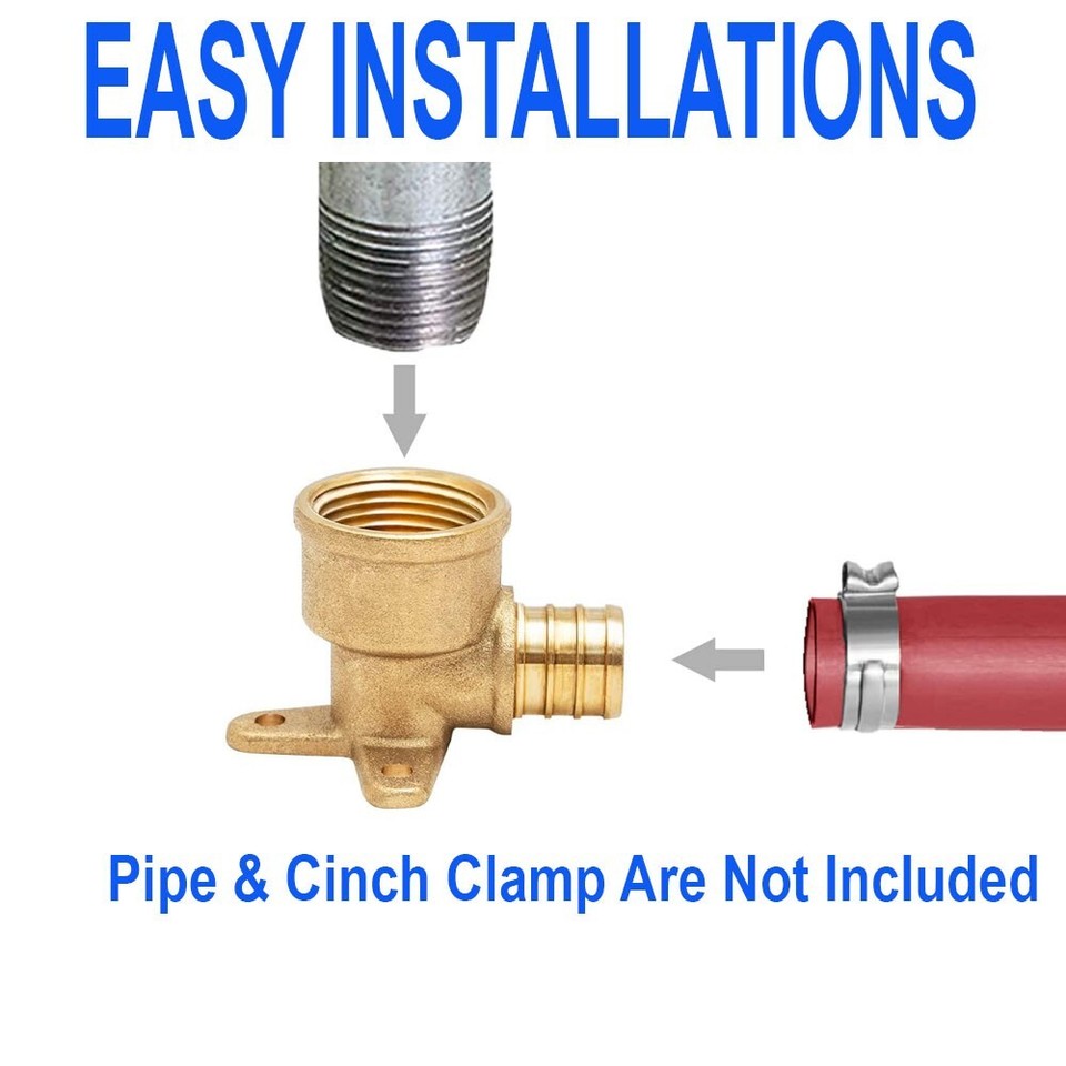 3 Pack 1/2" PEX x 1/2" Female Drop Ear Elbow Shower Head Crimp Brass ...