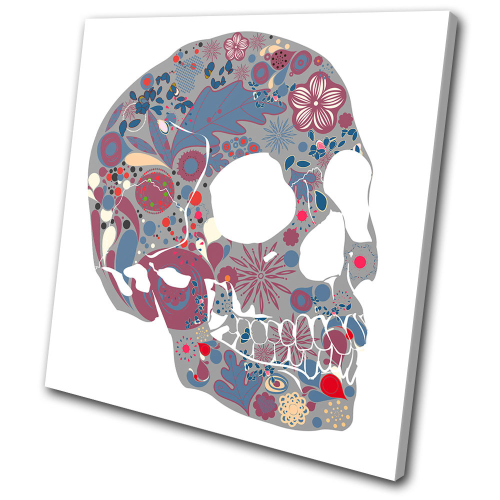 Canvas Art Picture Print Candy Sugar Skull Skeleton Floral Illustration ...