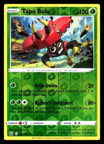 Tapu Bulu 016/163 Reverse Holo Rare 2021 Pokemon Battle Styles LP | eBay