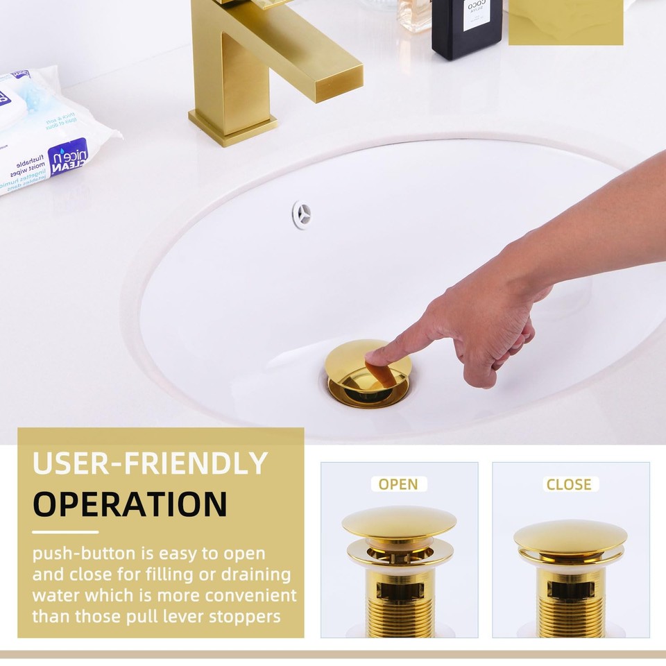 Angle Simple Bathroom Sink Drain Stopper Glossy Deep Gold Color, Brass ...