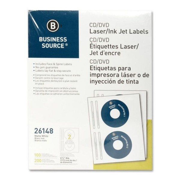 Business Source Bsn-26148 26148 Cd/dvd Label - 100 / Pack Circle Inkjet ...