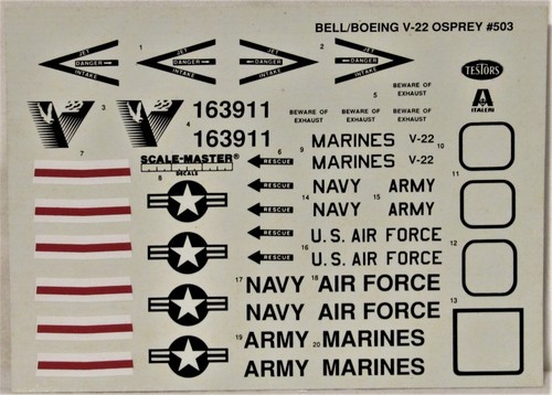 Testors 503 Bell/Boeing V-22 Osprey 1/48 Decal New 'Forest Creek Gems ...