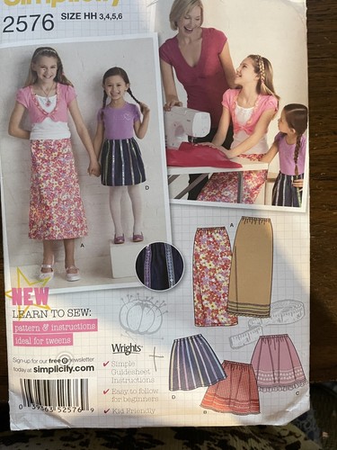 Simplicity 2576 Girls Skirt Sewing Pattern UnCut "Learn To Sew" 3-6 | eBay