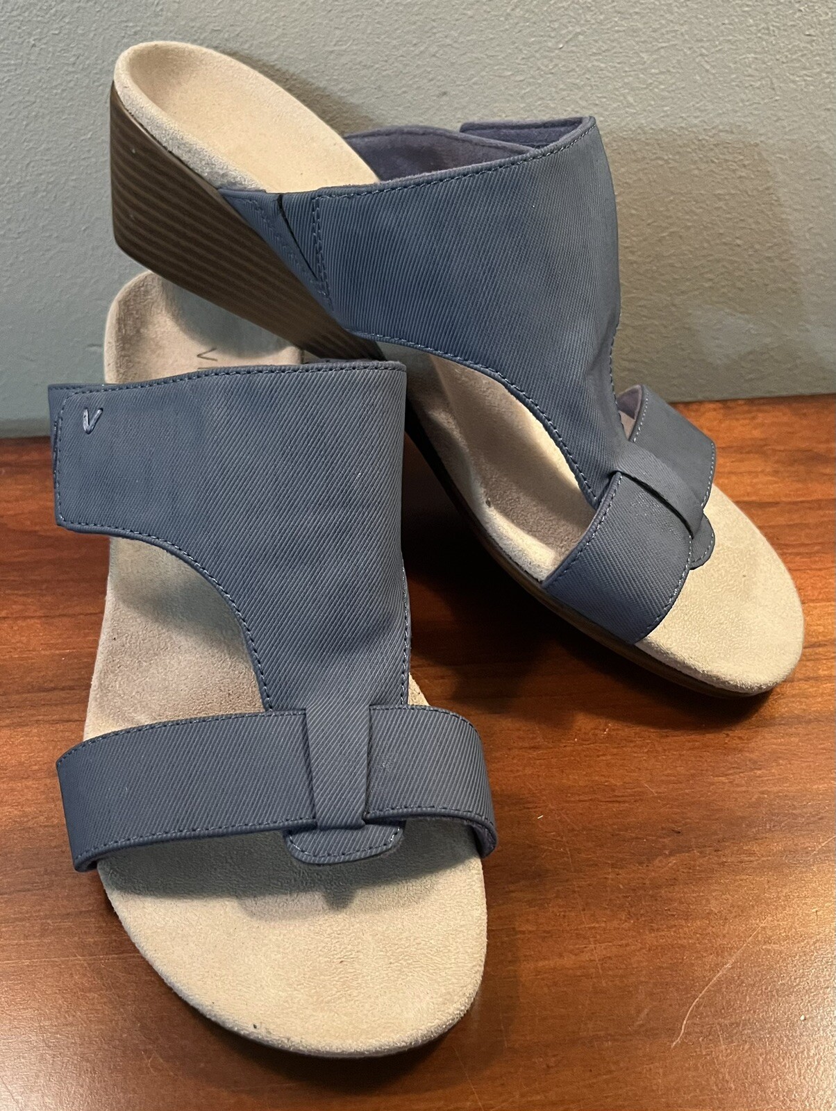 Vionic 10 M Wedge Sandals Regina Blue Comfort Adjusta… - Gem