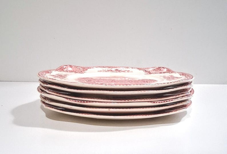 Six Johnson Bros Brothers Old Britain Castles Pink Square 7 1/2" Plates ...