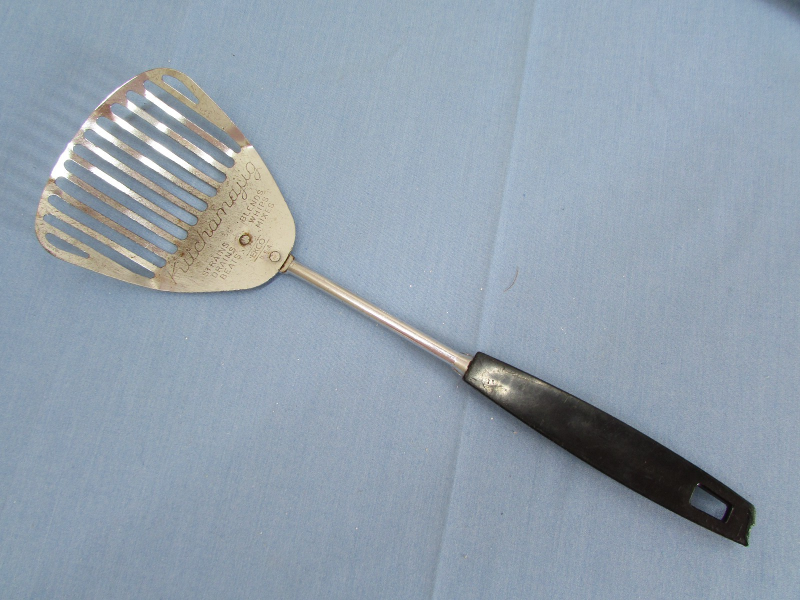Vintage Ekco Kitchamajig Slotted Spoon Black Plastic Handle KItchen ...