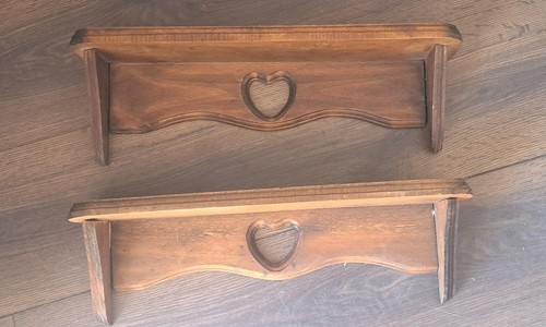 Set Of 2 Solid Wood Heart Cut Out Shelf Ledge | eBay