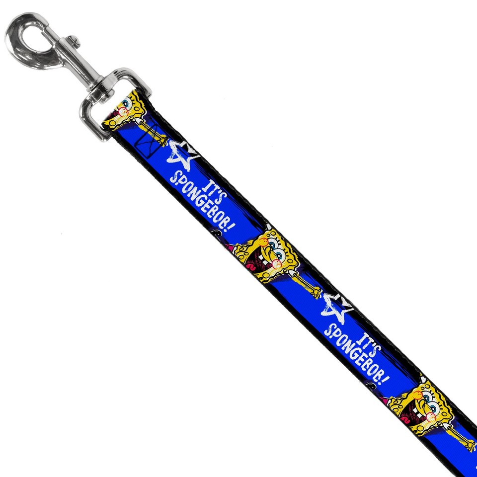 Dog Leash 6-FEET SpongeBob Pose IT'S SPONGEBOB! Stripe Black/Blue/White ...